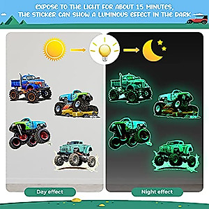 4 Sheets Truck Wall Decals Glow in The Dark Truck Stickers Large Car Wall Ceilings Stickers for Kids Boys and Girls Room Bedroom Home Decors, 4 Styles, 11 x 11.8 Inches