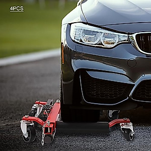 Harbin-Star 1500 LBS Car Wheel Dolly Jack Set of 4, Hydraulic Car Skates, 12'' Wheel Vehicle Positioning Jack, Heavy Duty Rollers with Foot Pedal for Tire Auto Repair Moving, Black & Red