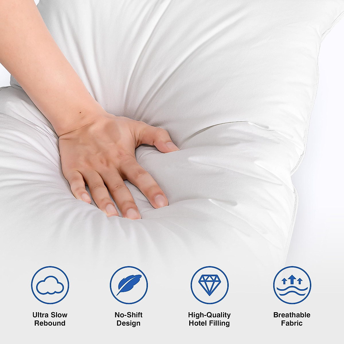 Zibroges ZB-DP01 Goose Feather Bed Sleeping, Hotel Down Pillows Queen Size, White Soft Cotton Cover, Fluffy Support Surround Fill Polyester for Back Side Stomach Sleeper 2 Count