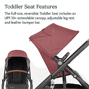 UPPAbaby Cruz V2 Stroller/Full-Featured Stroller with Travel System Capabilities/Toddler Seat, Bumper Bar, Bug Shield, Rain Shield Included/Gregory (Blue Mélange/Silver Frame/Saddle Leather)
