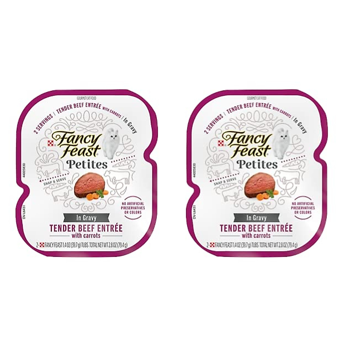 Fancy Feast Gourmet Petites in Gravy Wet Cat Food Variety 5 Flavor Pack / 20 Servings / Beef, Chicken, Ocean Whitefish & Tuna, Salmon and Turkey with Healthier Paw Sticker!!