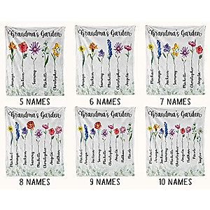 Personalized Grandkids Names Fleece Sherpa Throw Blankets Grandma's Garden Blanket Custom Birth Month Flowers Blanket Birthday Gifts for Grandma Nana Mimi Gigi Grandmother