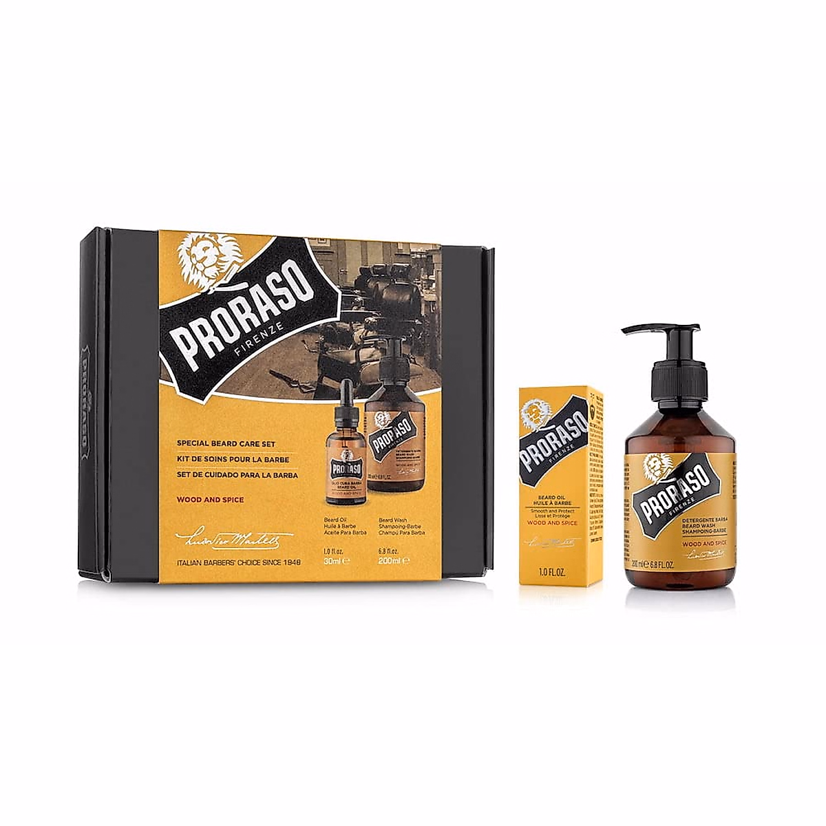 Proraso Beard Care Kit for Men, Beard Wash & Oil with Sandalwood to Tame, Cleanse & Detangle Full, Thick and Coarse Beards, Wood & Spice