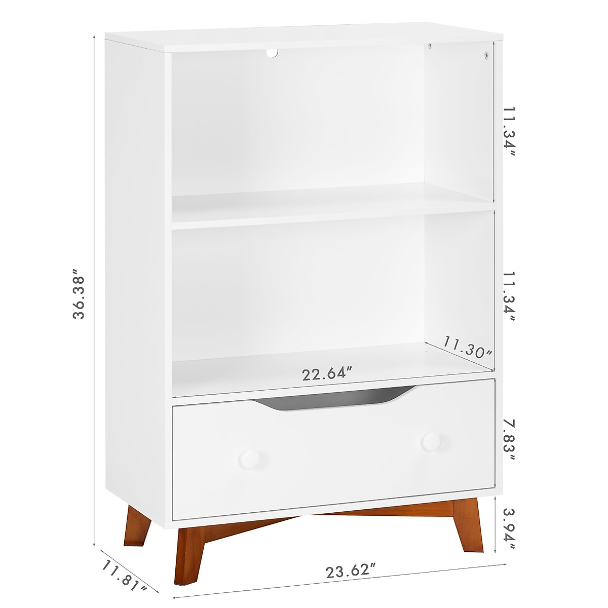 UTEX Kids Bookshelf, Kids Toy Storage Organizer with Drawer and Legs, Mid-Century Bookcase with Storage, Toy Shelf for Kids Room, Classroom, Nursery, White