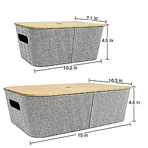 LA JOLIE MUSE Mid-Century Modern Storage Basket Set of 3 Lidded & Modern Magazine Basket with Bamboo Handles