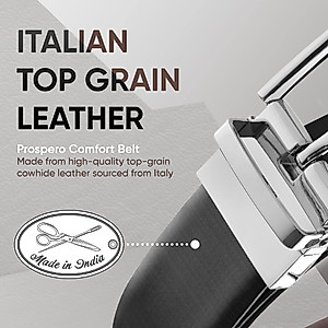 Prospero Comfort - Reversible Belts for Men, Italian Top-Grain Leather Belt for Men, 2-Toned Men’s Belts, Men’s Belt for Casual Wear, 35mm Dress Belt, Screen Print Black Belt Men’s Size 38