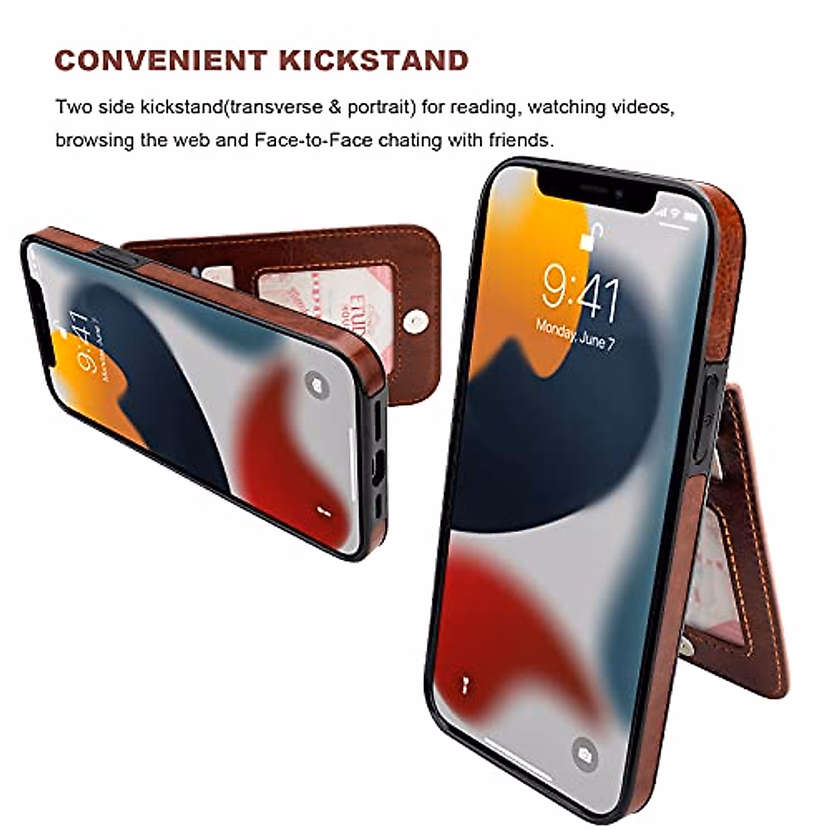 KIHUWEY Compatible with iPhone 13 Pro Max Case Wallet with Credit Card Holder, Premium Leather Magnetic Clasp Kickstand Heavy Duty Protective Cover for iPhone 13 Pro Max 6.7 Inch(Brown)