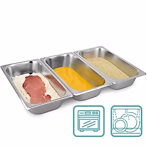 Navaris Breading Trays Set - 3 Medium Stainless Steel Pans for Preparing Bread-Crumb Dishes, Panko, Schnitzel, Coating Fish and Marinating Meat