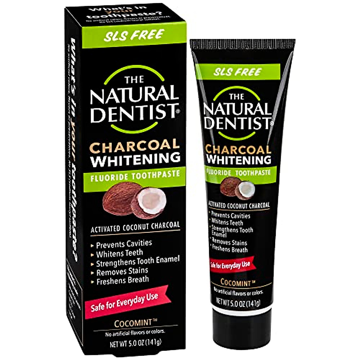 The Natural Dentist Charcoal Whitening Fluoride Toothpaste, Cocomint Flavor, 5 Ounce Tube