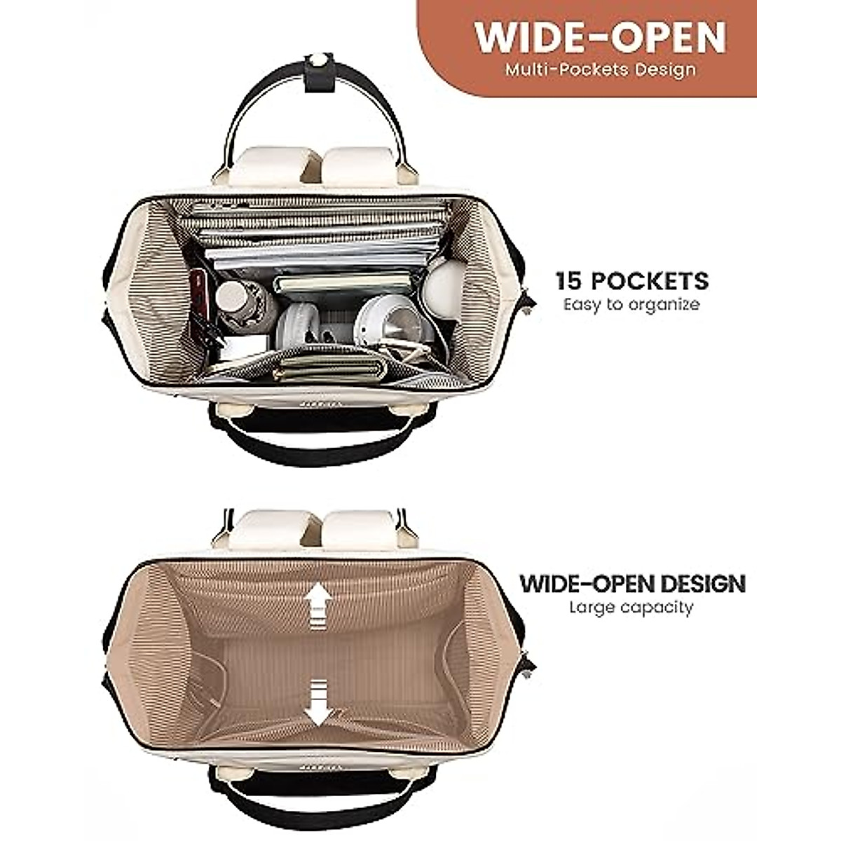 LOVEVOOK Laptop Backpack for Women Teacher Nurse Bag, 15.6 Inch Womens Work Bags, Waterproof Travel Backpack Purse, Business Computer Laptop Bag with USB Port, Black