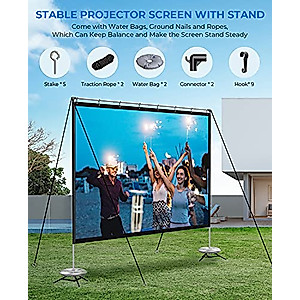 MOOKA Projector Screen with Stand-120 inch, Portable Indoor Outdoor Projector Screen Fordable, 16:9 4K HD Wrinkle-Free Outdoor Movie Screen with Carry Bag, Front Rear Video Projection Screen for Movie