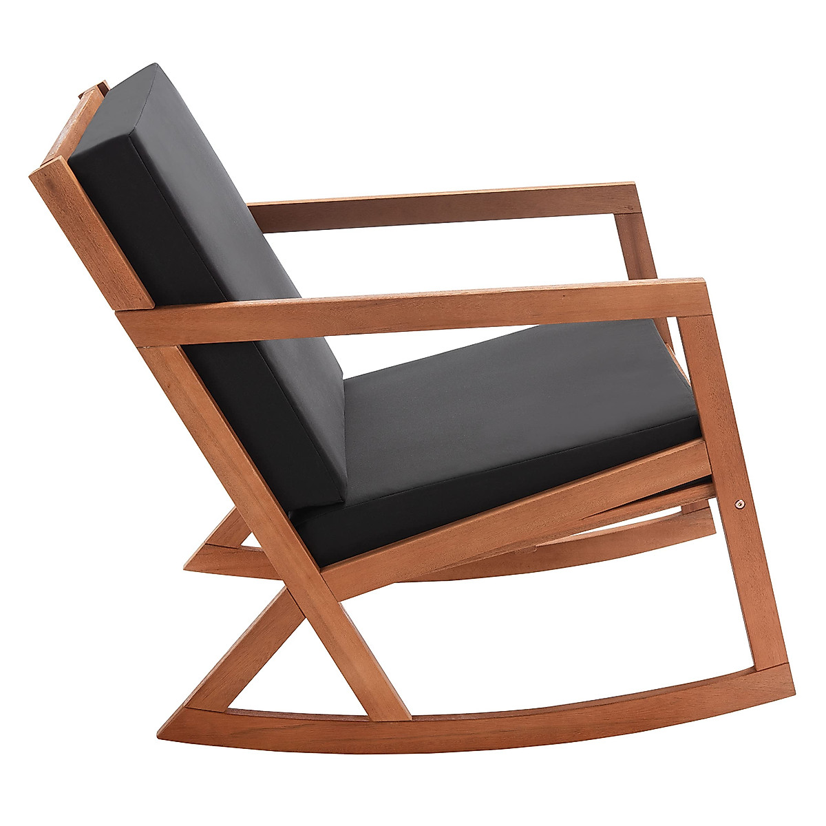 Safavieh Outdoor Collection Vernon Wood Cushion Rocking Chair PAT7013X, Natural/Black