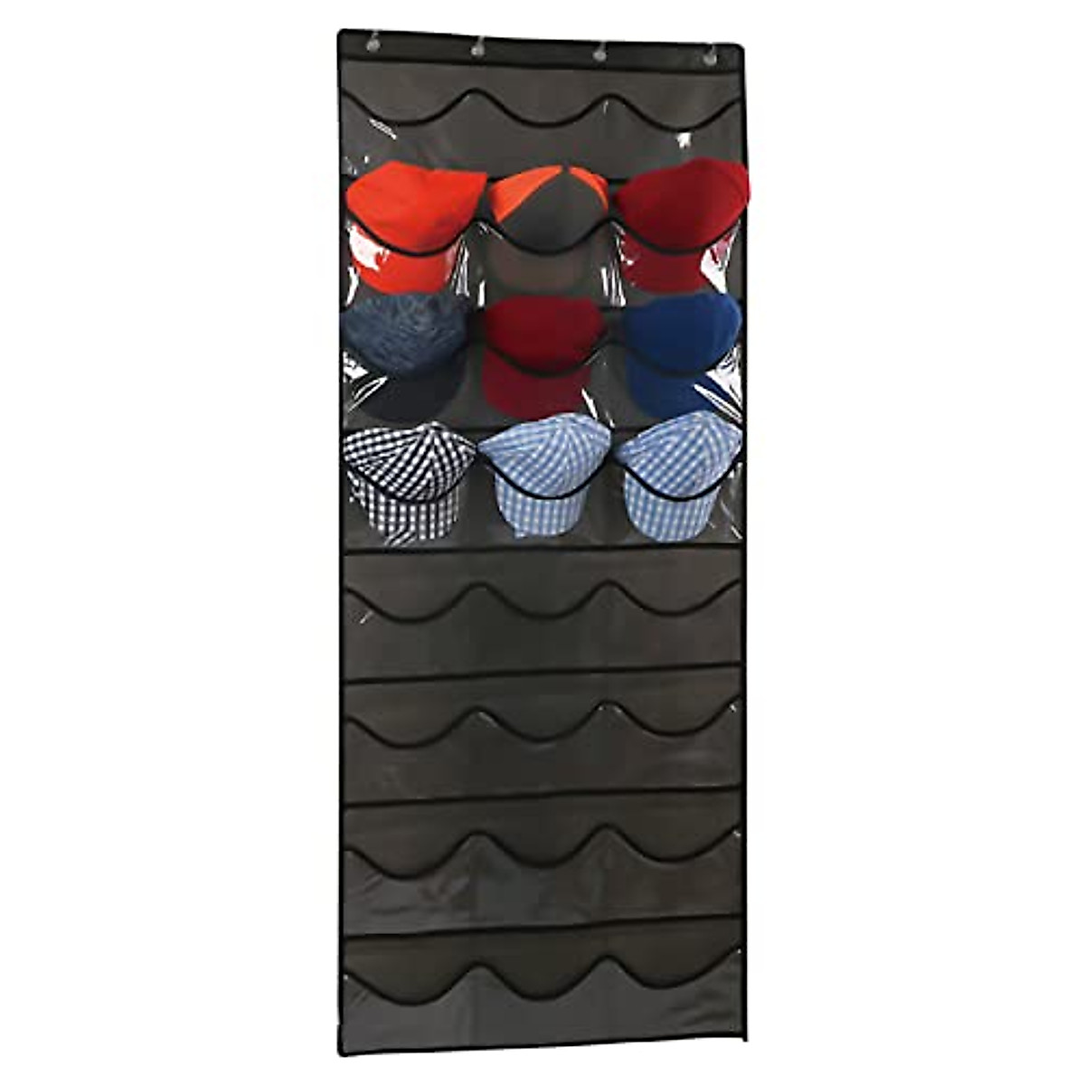comigeewa #822ws2 Hat Rack for Baseball Caps Hat Organizer Rack for Wall Or Door with 24 Clear Deep Pockets Hat Holder for Storage and