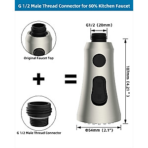 Hygie Rinse Pull Down Faucet Head Replacement with 11 Adapters Compatible with Moen Delta Faucet Head, 3 Function Kitchen Sink Faucet Sprayer Head Fit Most Faucet, Brushed Nickel