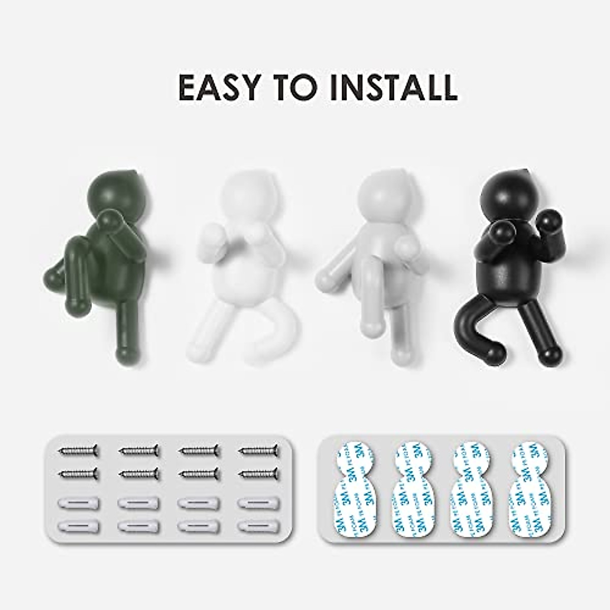 FALEJU 4 Pack Creative Decorative Wall Mounted Hooks for Hanging Scarves, Bags, Purses, Key, Towels and More, Set of 4, Decorative Gift Idea, Various Installation Methods