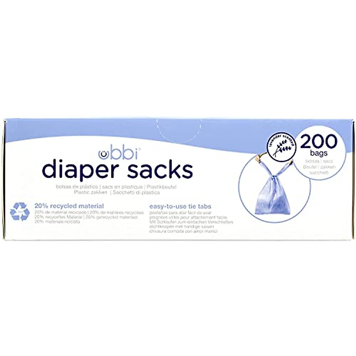 Ubbi Disposable Diaper Sacks, Lavender Scented, Easy-To-Tie Tabs, Diaper Disposal or Pet Waste Bags, 200 Count