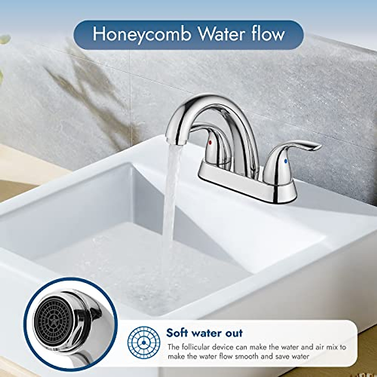 Cinwiny Polished Chrome 4 Inch Centerset Bathroom Sink Faucet Deck Mount Two Handles Vanity Faucet Mixer Tap with Pop up Drain Assembly