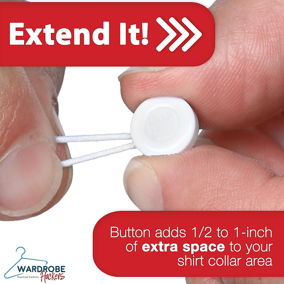 Wardrobe Hackers Collar Extenders for Mens Shirts (Soft Elastic Design 3-Pack) Neck Relief for Tight Collars for Dress Shirts - White Button Expanders