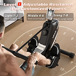 Upgo Rower Magnetic Rowing Machine Indoor Foldable Rower with 8 Level Adjustable Quiet Magnetic Resistance, Ergonomic Seat & LCD Monitor Cardio Exercise Training Max Weight 350 lbs
