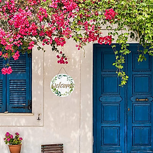 Rustic Wooden Hanging Decor Welcome Sign for Front Door or Covered Outdoor Porch, Farmhouse Home Outdoor Indoor Decor, White (12*12 inch)