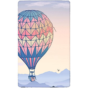Hot Air Balloon Themed Fitted Mini Crib Sheets,Portable Mini Crib Sheets Soft and Breathable Bed Sheets-Baby Crib Sheets for Girl or Boy,24“ x38“,Multicolor