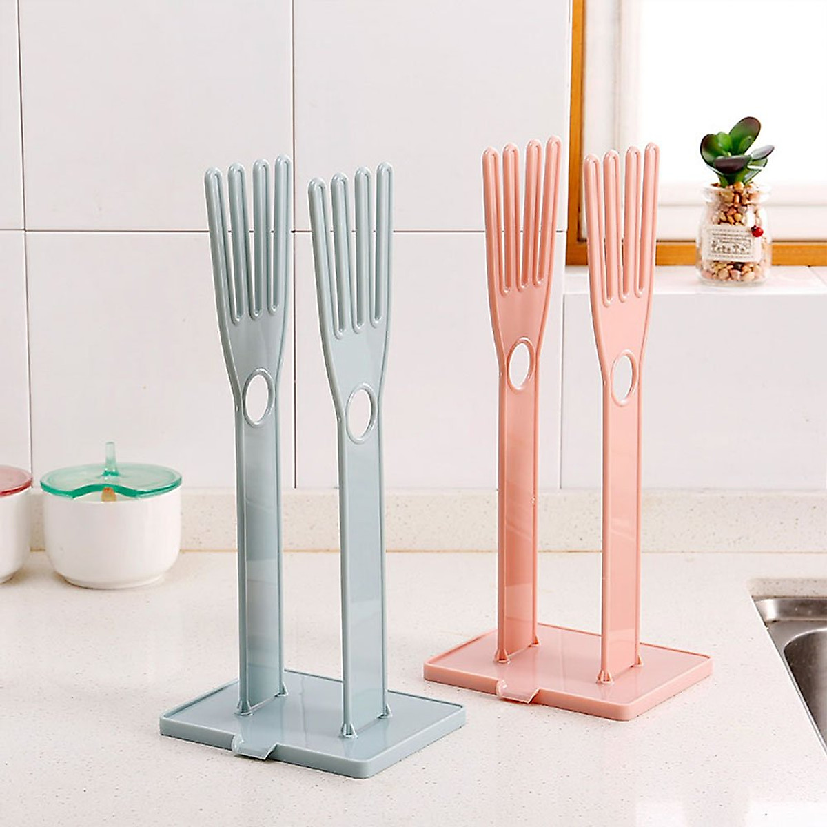 Everyfit Glove Drain Rack Glove Stand Holder Plastic Sink Stand Towel Storage Multi Use Tool, Towel Storage Holders, Kitchen Sink Shelf Food Storage Bag Holder gloves drying accessories holder (Blue)