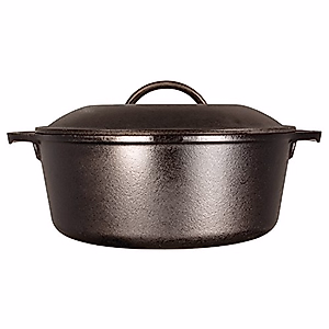 Lodge L8DOL3HH41PLT Cast Iron Dutch Oven with Handle Holders, 5 quart, Black/Red