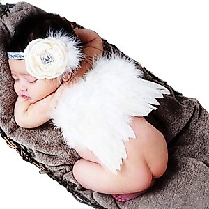CiaraQ Newborn Baby Photography Props Feather Angel Wings and Rhinestone Headband Set Baby Hair Accessories Photo Prop
