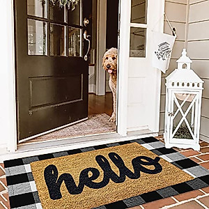 KILOCOCO Buffalo Plaid Rug 27.5x43 Inches Black and White Outdoor Rugs Cotton Hand-Woven Washable Indoor Buffalo Check Rug Layered Doormats for Front Door/Front Porch/Farmhouse/Entryway/Patio…