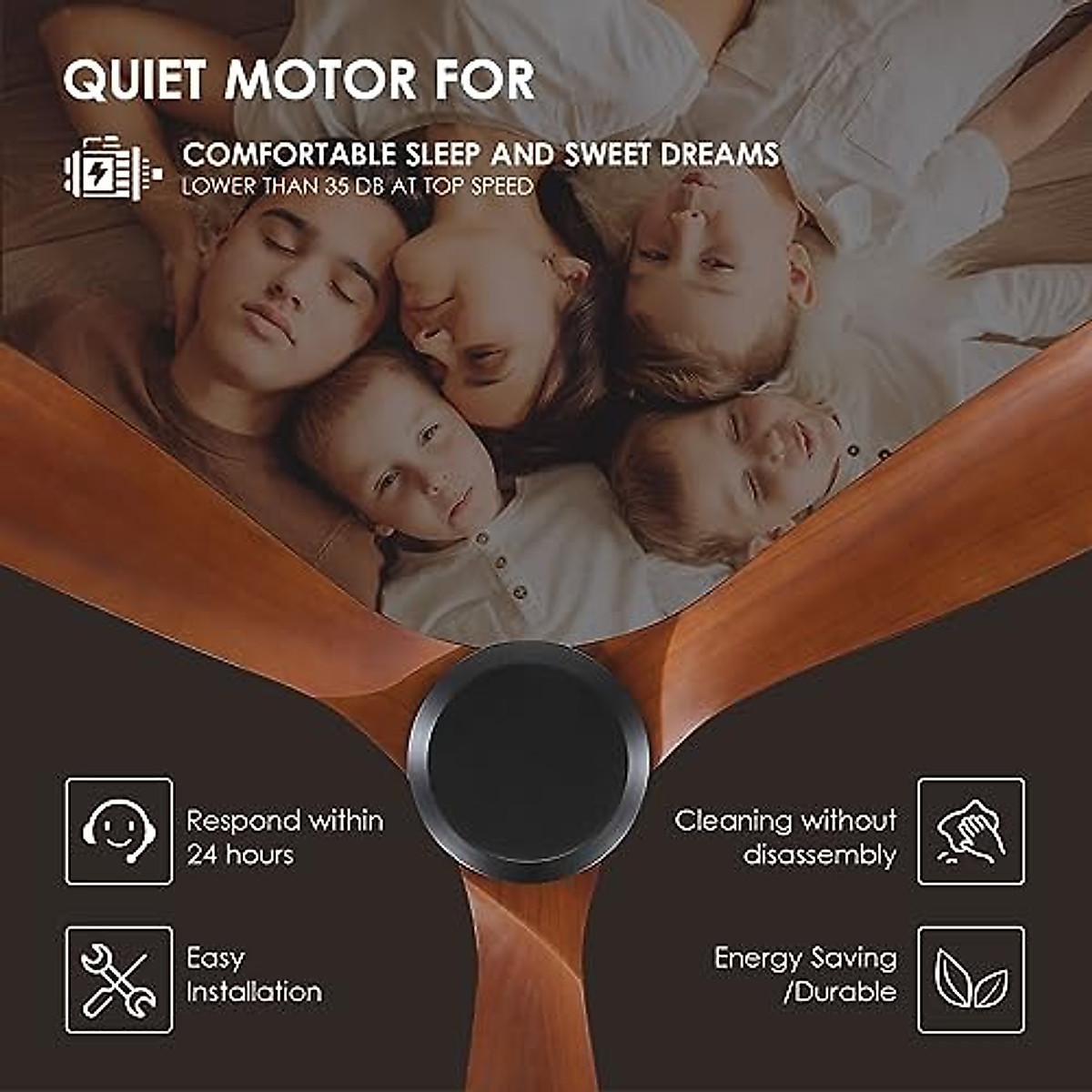 Mpayel 60" Ceiling Fan, Flush Mount Outdoor Ceiling Fan with 3 Walnut Wood Blades, Reversible and Timing, No Light for Indoor Bedroom, Outdoor Covered Patios, Backyard