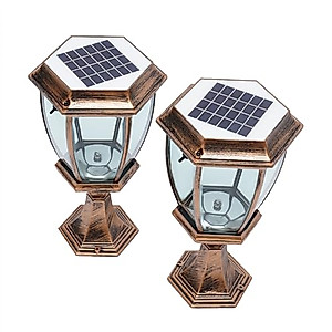 LYNICESHOP 2 Pack Large Aluminum Solar Lamps,Solar Pillar Lights Outdoor Bronze Waterproof LED Landscape Light Copper Fence Post Solar Lantern for Brick Fence Deck or Patio (Bronze)
