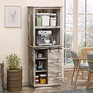HOMCOM Freestanding Rustic Kitchen Buffet with Hutch, Pantry Storage Cabinet with Sliding Barn Door, Adjustable Shelf, Vintage Wood