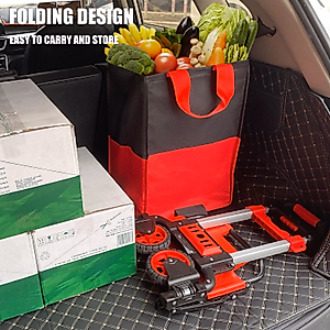 APOXCON Folding Shopping Cart with Removable Waterproof Bag and Bungee Cord, Heavy Duty Push Cart with Mute Wheels, Portable Hand Truck for Shopping, Groceries, Travel and Office Use