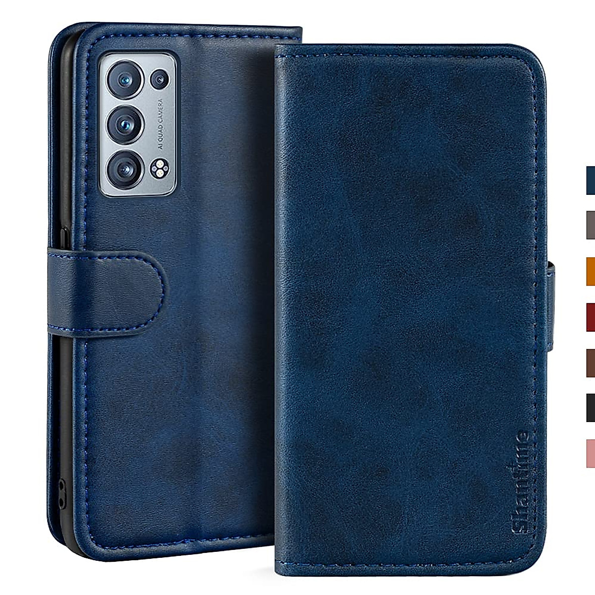 Shantime Oppo Reno 6 Pro+ 5G Case, Leather Wallet Case with Cash & Card Slots Soft TPU Back Cover Magnet Flip Case for Oppo Reno 6 Pro Plus 5G Blue