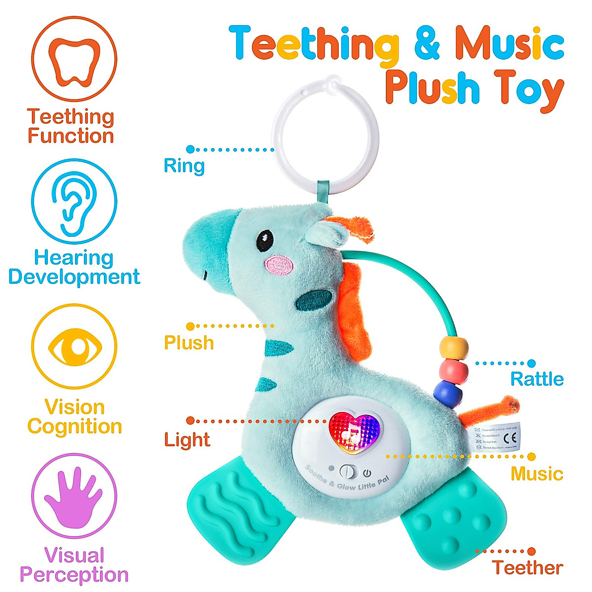 Newborn Toys Baby Teething Toy Baby Toys 0-6 Months with Teether Baby Pram Toys & Cot Toys with Hook Plush Musical Toys with Soft Light & Color Rattle Baby Sensory Toys Gifts for Baby - Deer