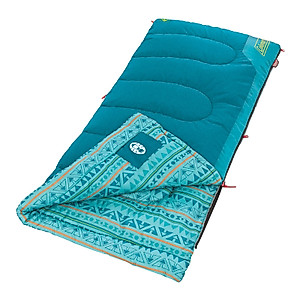 Coleman Kids 50°F Sleeping Bag, Comfortable Youth Sleeping Bag for Sleepovers & Camping, Fits Children up to 5ft Tall, Glow in the Dark Design, Stuff Sack Included, Machine Washable
