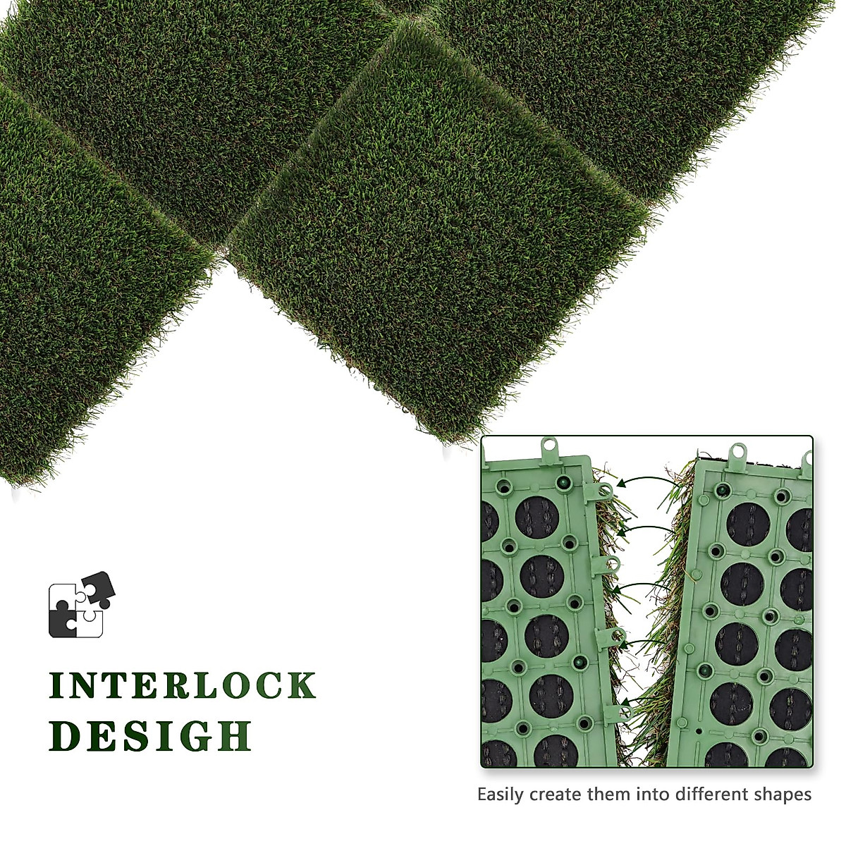 CJNLON 12"x12" Artificial Grass Tiles, 9 Packs Self-draining Fake Grass Turf Tiles Set for Flooring Decor, Dog Pads Indoor Outdoor 1.57'' in Pile Height