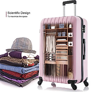 Fridtrip 4 Piece Luggage Sets Hard Shell Lightweight ABS Luggage Suitcase with Durable Spinner Wheels 16" 20" 24" 28" (Pink)