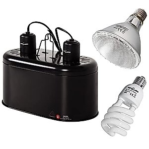 REPTIZOO Reptile Heat Lighting Kit, Dual Reptile Lamp Fixture with 100W UVA Reptile Heat Lamp Basking Spot Light and 26W UVA UVB Reptile Light 5.0 Fluorescent Bulb for Turtle Lizard Snake