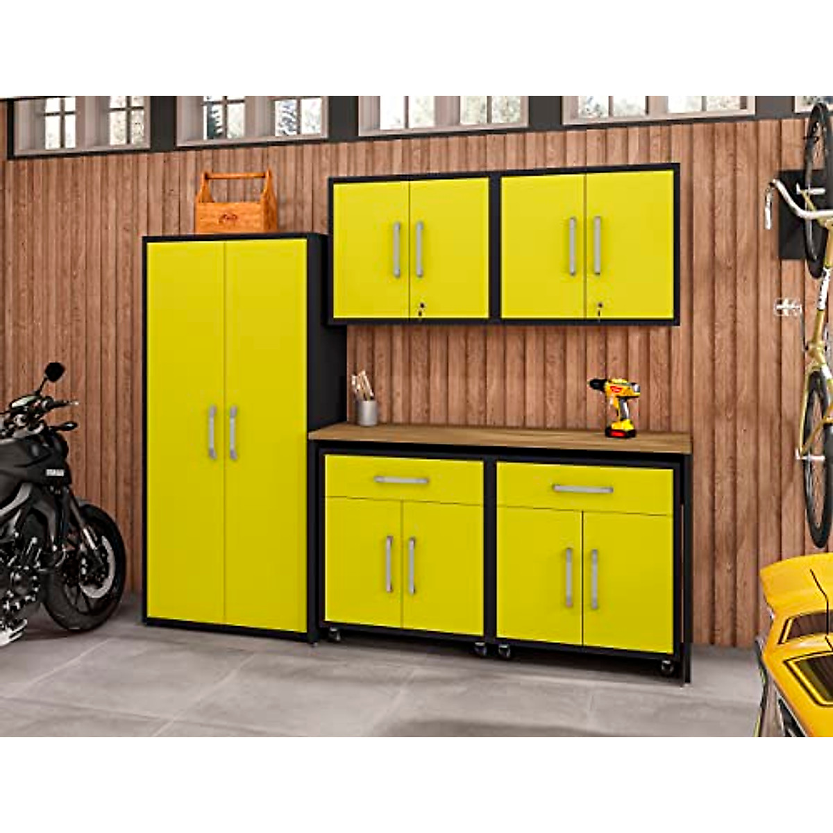 Manhattan Comfort Eiffel Garage Cabinets and Storage System, Set of 6, Yellow