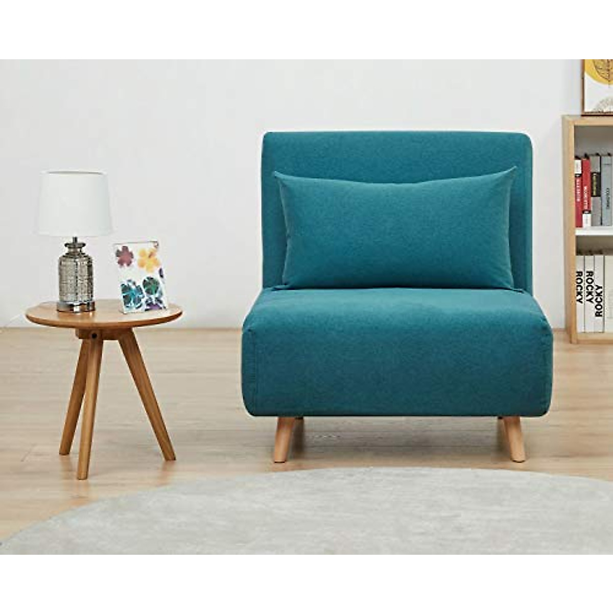 GIA Tri-Fold Convertible Polyester Sofa Bed Chair with Removable Pillow and Legs, Peacock Blue 1 pack