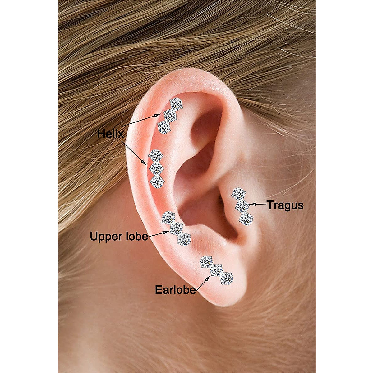 Gnoliew 18G Tragus Earrings for Women 316L Stainless Steel Stud Cartilage Helix Barbell Piercing Jewelry(A,3 CZ)