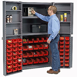 Global Industrial Bin Cabinet with 72 Red Bins, 38x24x72, Unassembled
