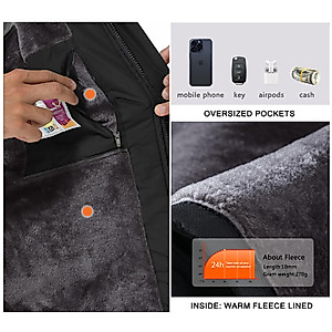 SPOSULEI Winter Jackets Coats for Men Waterproof Fleece Liner Softshell Jacket Ski Hiking Snow Jackets Parka Coat with Hooded Black 2XL