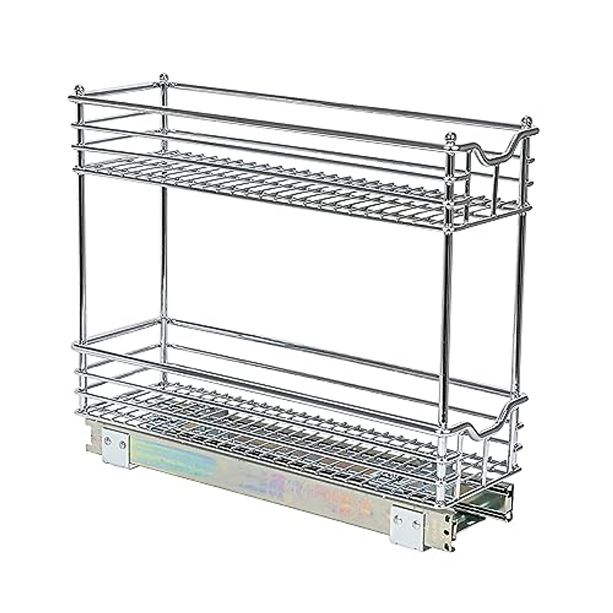 Household Essentials Narrow Sliding Cabinet Organizer, Two Tier Chrome Organizer, Chrome, Great for Slim Cabinets in Kitchen, Bathroom and More