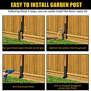 Fence Post Stabilizer, Wooden Post Support, Fence Post Mender for Fence Support, Post Buddy Fence Repair, Fence Pole Support Brace for Fix a Fence (12pcs)