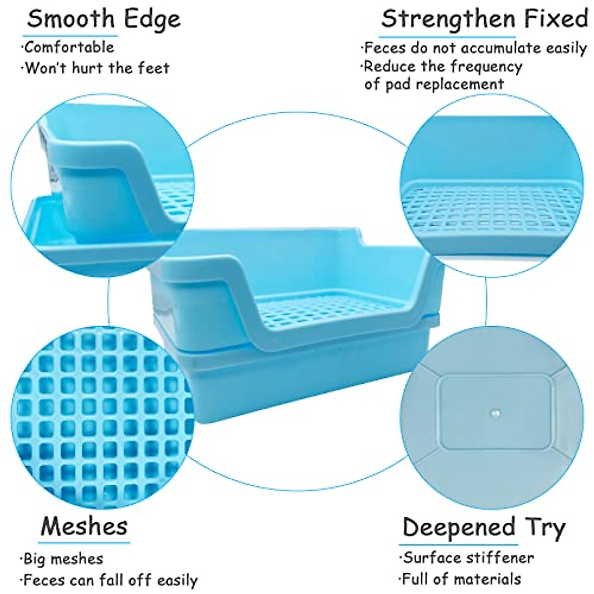 PINVNBY Extra Large Rabbit Litter Box Small Animal Potty Trainer Huge Bunny Litter Pan Plastic Pet Corner Toilet with Mash for Adult Guinea Pigs Chinchillas Ferrets (Blue)