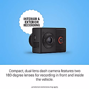 Garmin Dash Cam Tandem, Front and Rear Dual-Lens Dash Camera with Interior Night Vision, Front-Facing Lens with 1440p & 010-12530-03 Parking Mode Cable, 6.60" x 2.70" x 2.00", Black