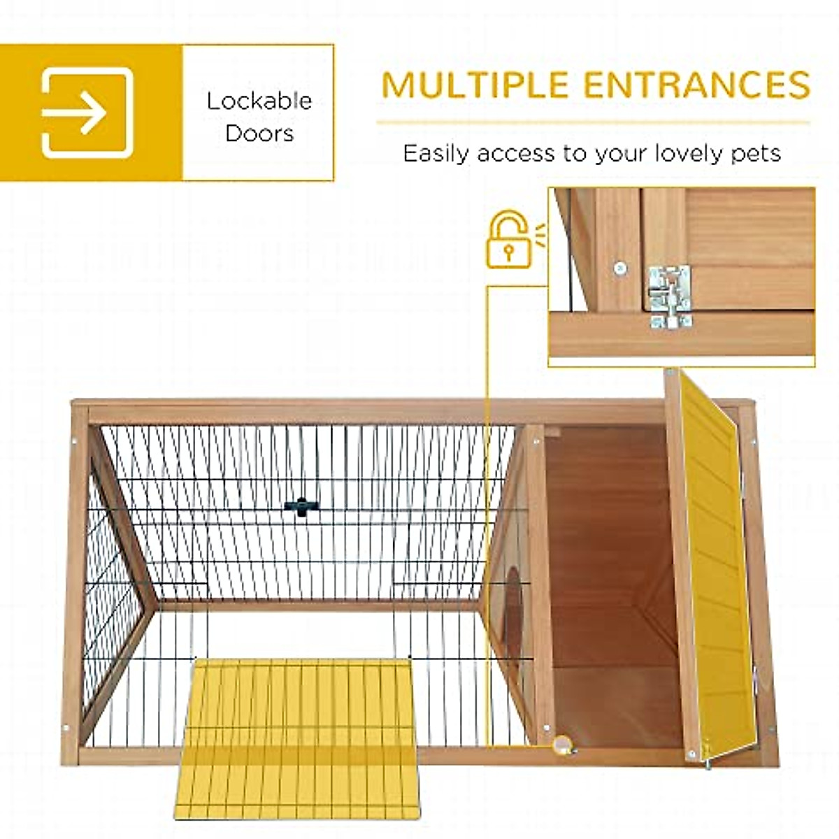 PawHut Outdoor Triangular Wooden Bunny Rabbit Hutch/Guinea Pig House with Run