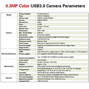 HTENG VISHI High Speed USB3.0 1/5.6" 0.3MP Machine Vision Global Shutter Color Digital Industrial Camera C-Mouth Supports Windows and Linux SDK Area Scan Camera 640x480 790FPS Indoor